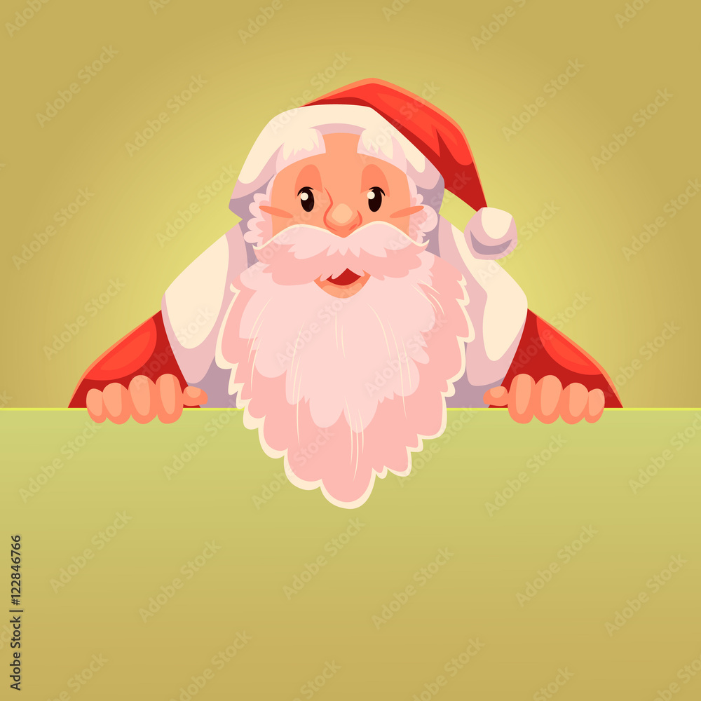Santa Claus holding a sign with a place for text, cartoon style vector ...