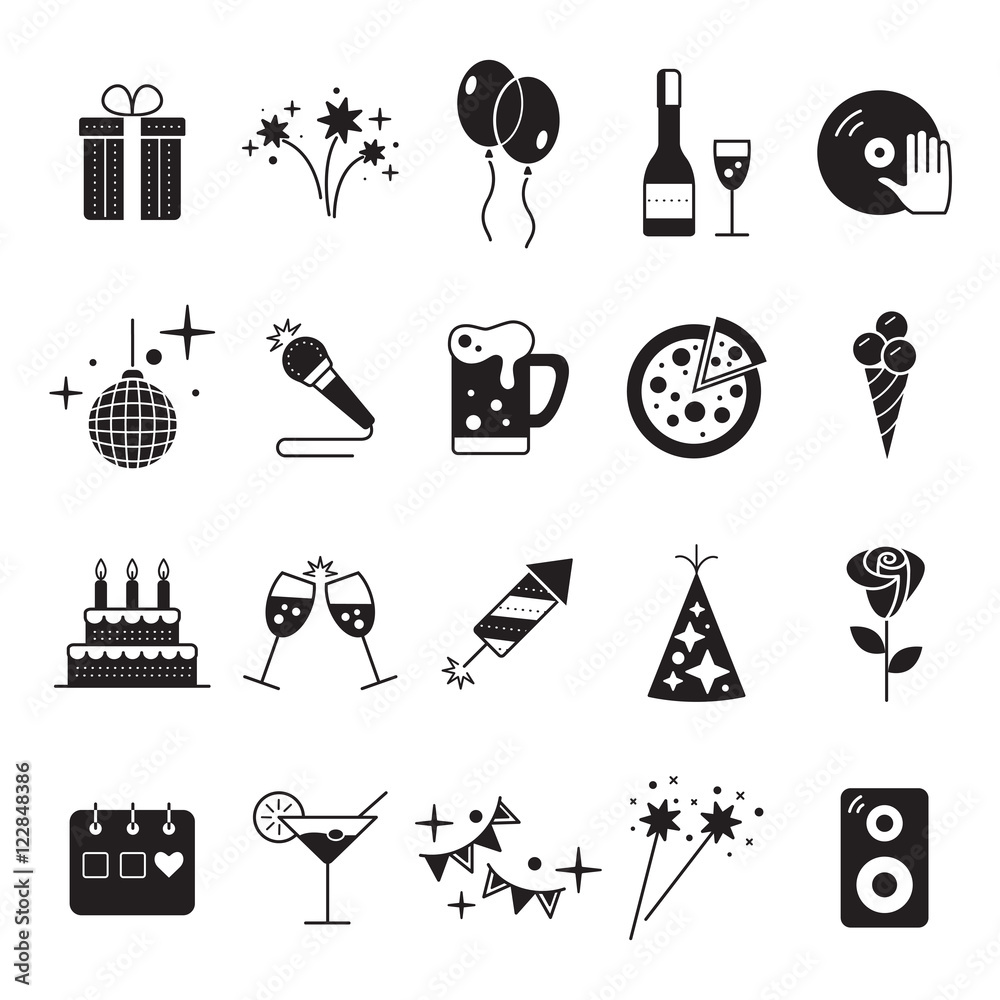Celebration Icons and Party Icons with White Background. Stock Vector ...