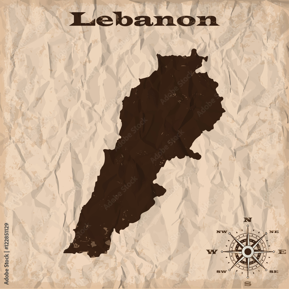 Lebanon old map with grunge and crumpled paper. Vector illustration ...