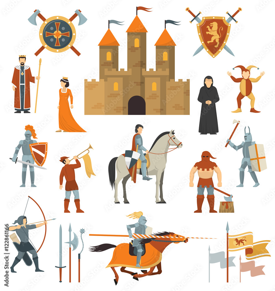 Medieval Decorative Icons Set Stock Vector | Adobe Stock