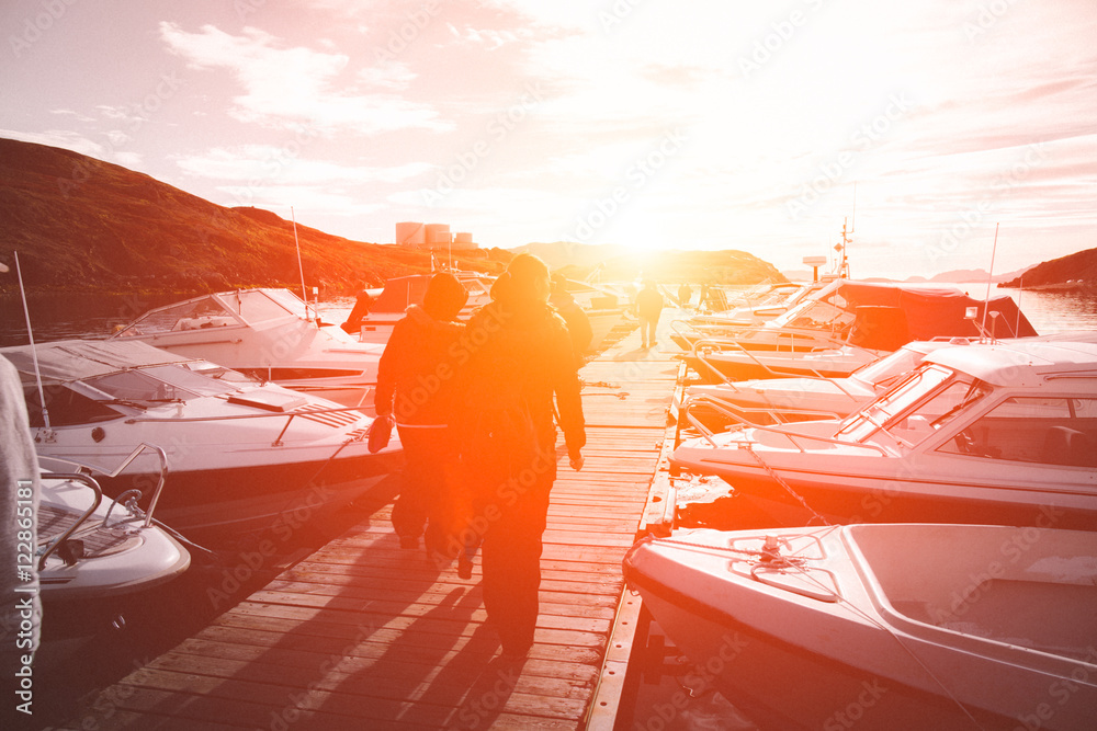 public beautiful harbor buil in old style by wood and light use for ...