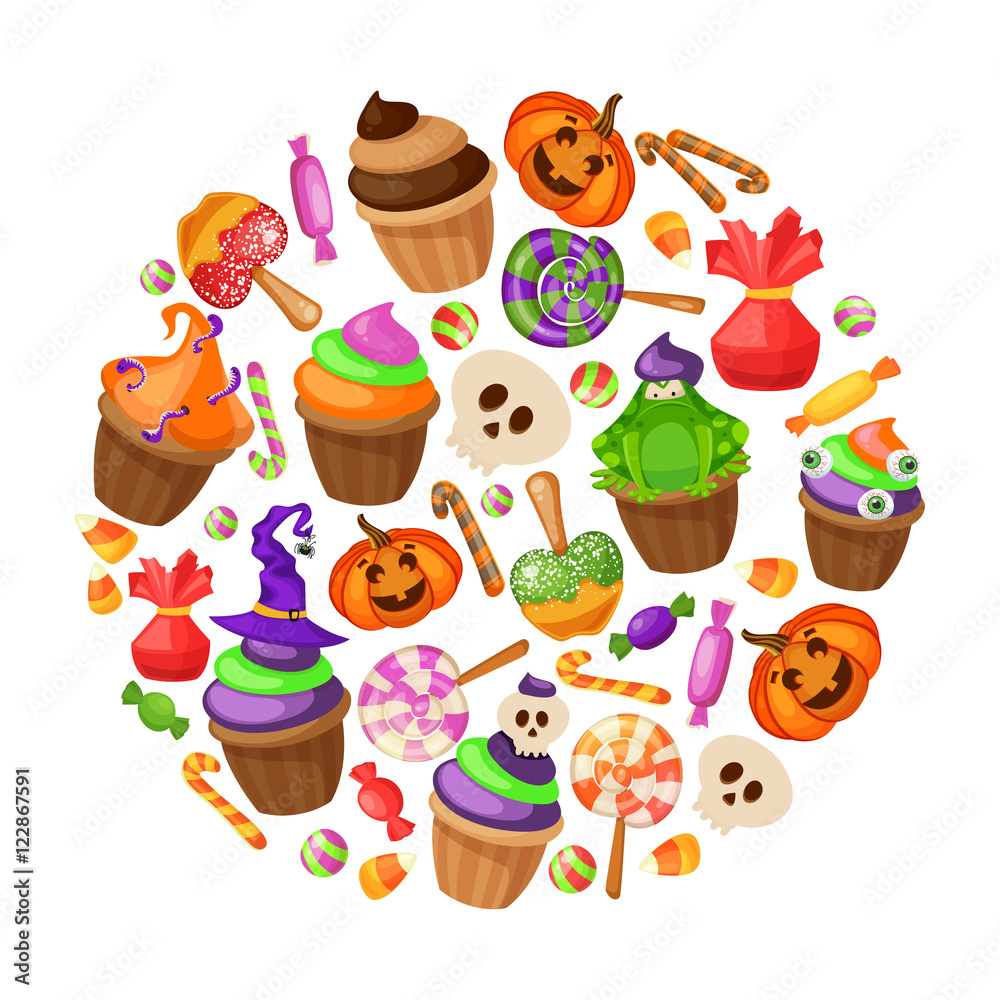 Trick or Treat. Traditional sweets and candies for holiday Halloween ...