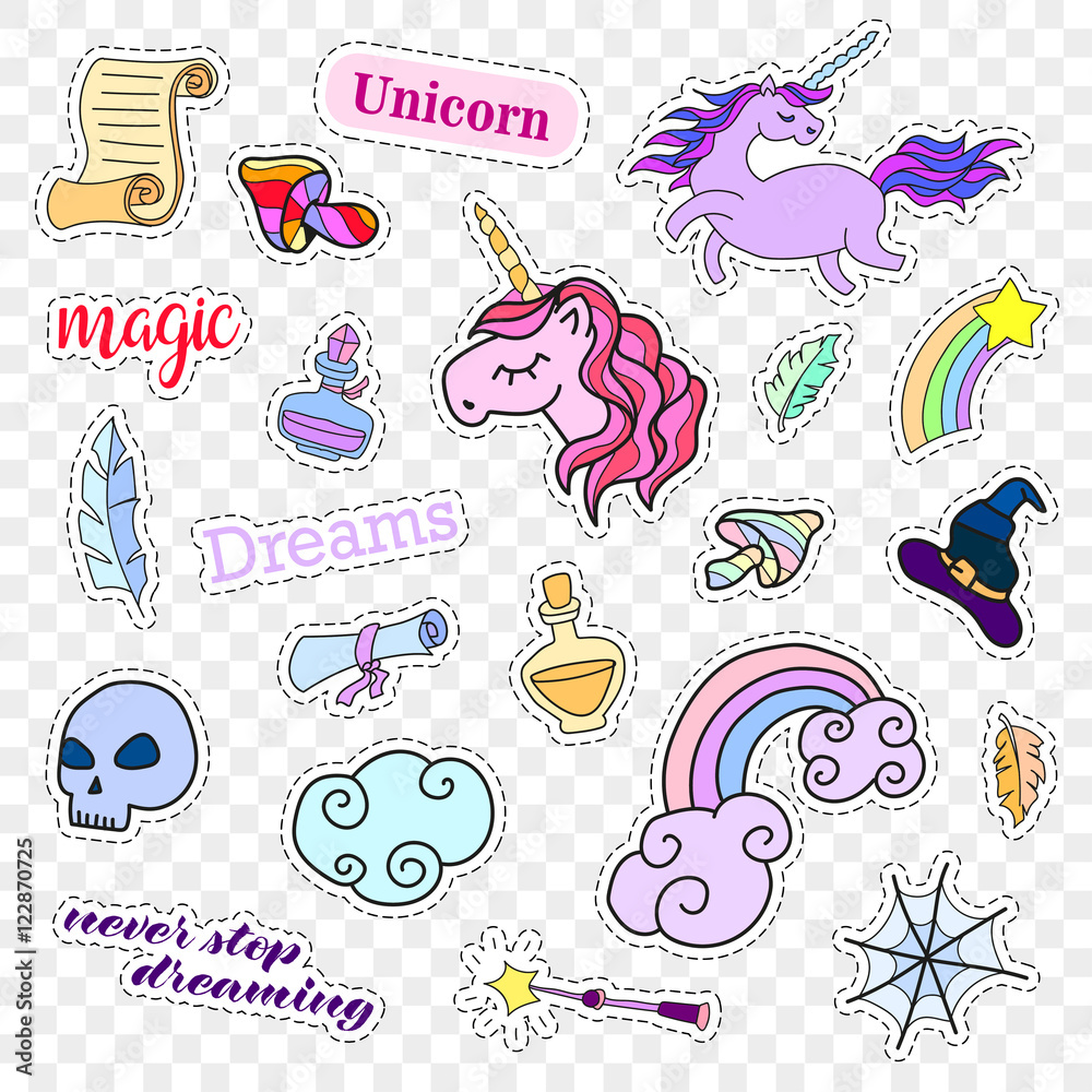 Fashion patch badges. Magic set. Stickers, pins, patches, cute magic ...