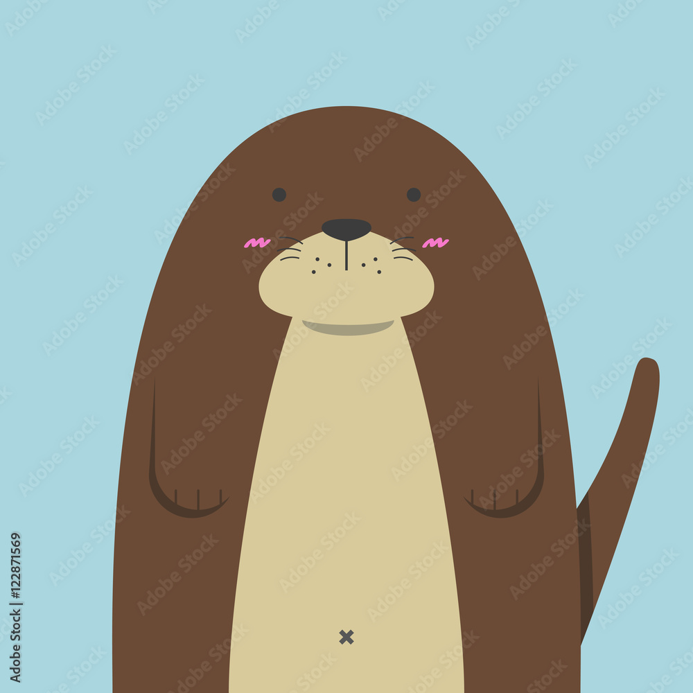 cute big fat otter on light blue background Stock Vector | Adobe Stock