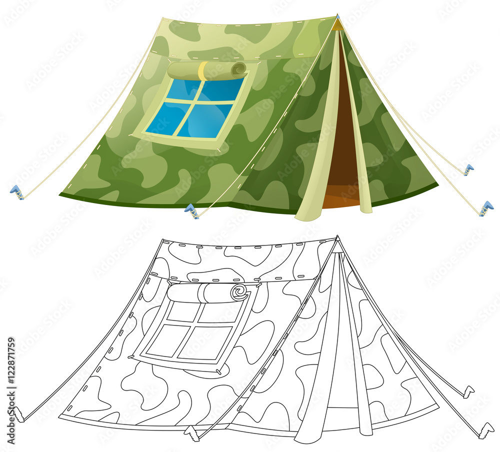 Cartoon colorful tent - with coloring page - isolated - with coloring ...