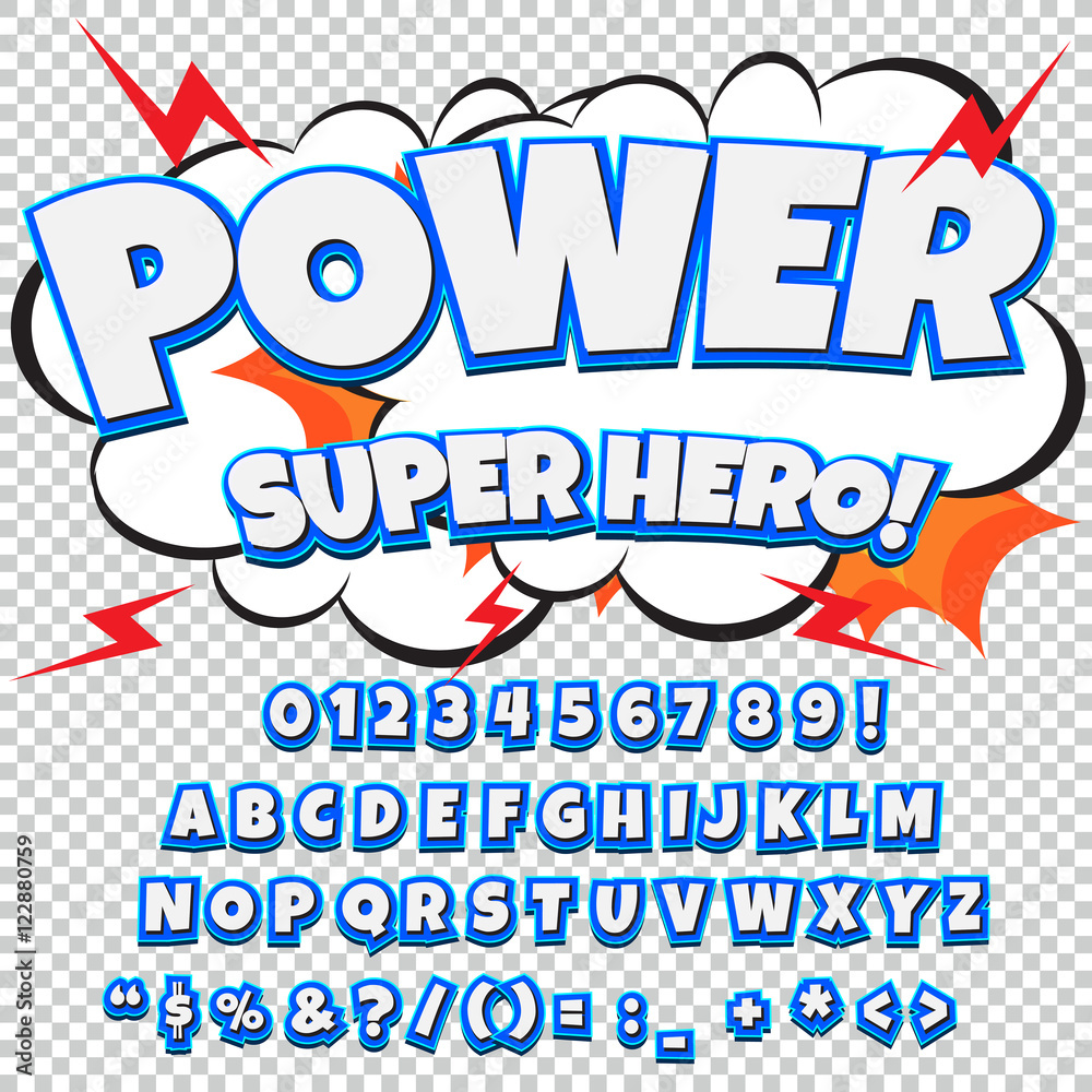 Comic alphabet set. Letters, numbers and figures for kids ...