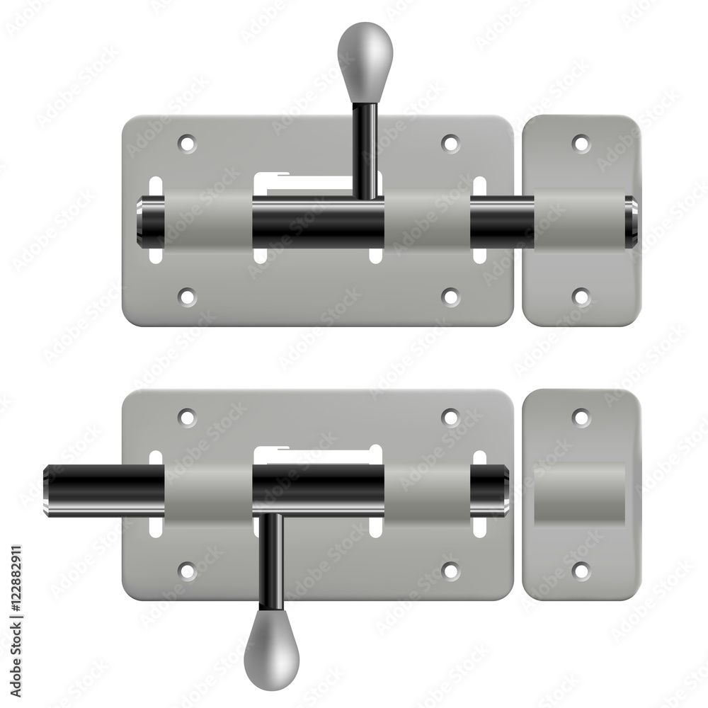 Vector illustration of an open and closed metal latches on white Stock ...