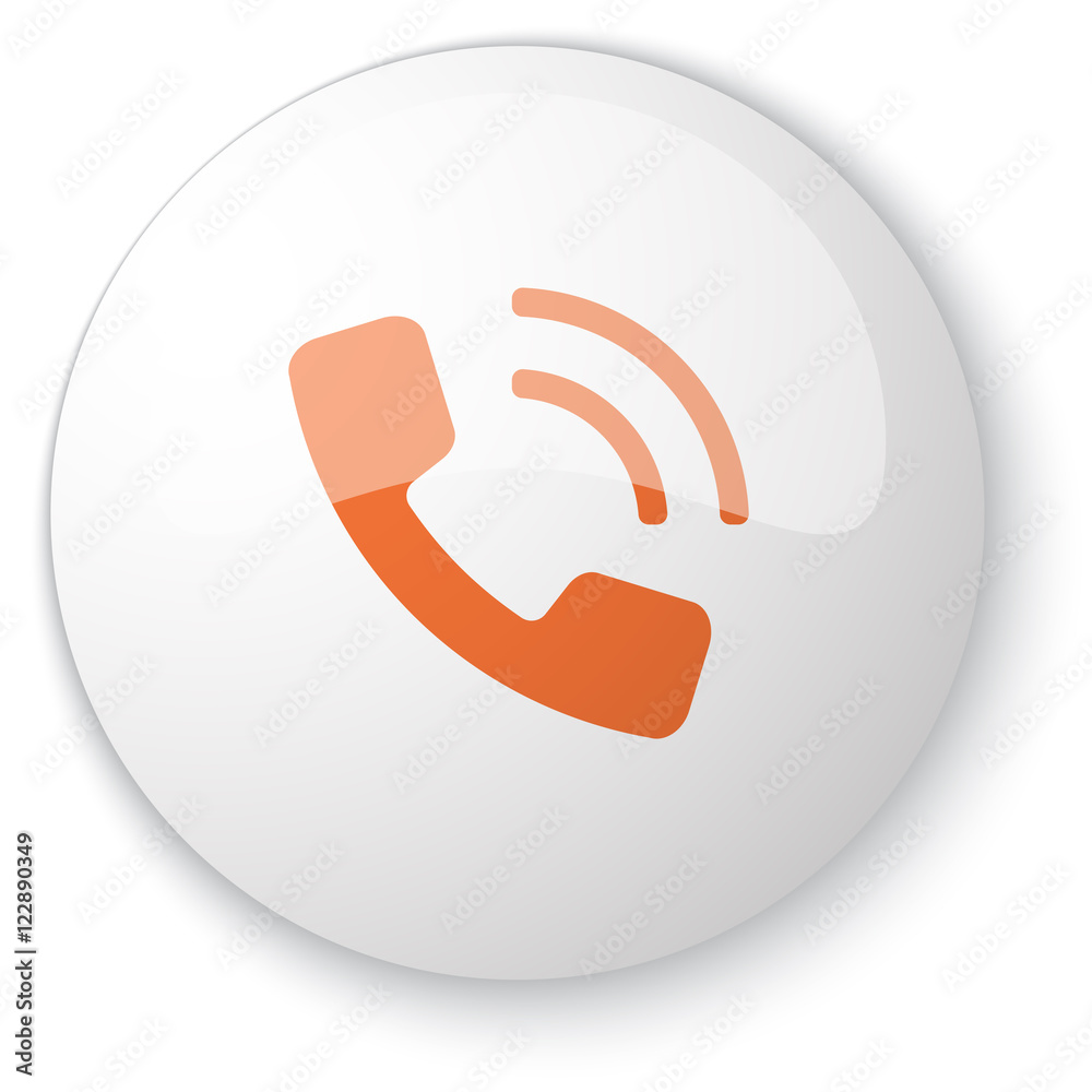 Glossy white web button with orange Phone icon on white backgrou Stock ...