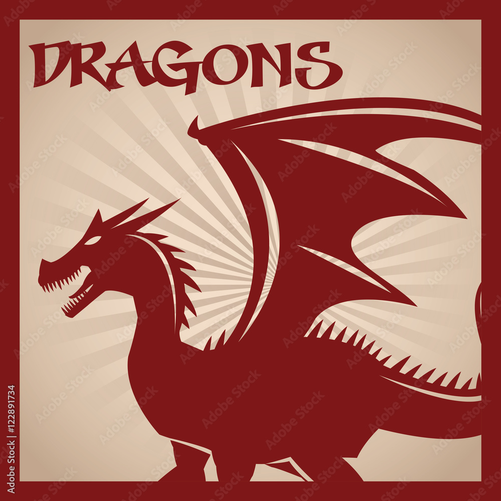 Dragon cartoon inside frame icon. Chinese asian fantasy and animal ...