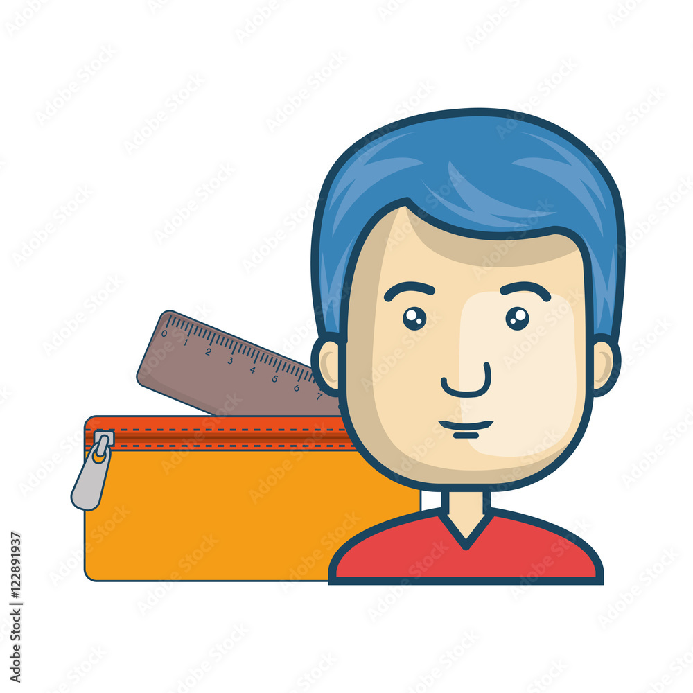 avatar man cartoon with pencil case and ruler icon. colorful design ...