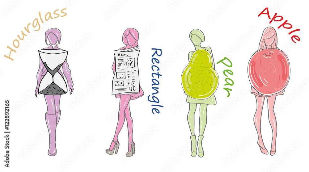 silhouettes of various types of female figures. vector illustration ...