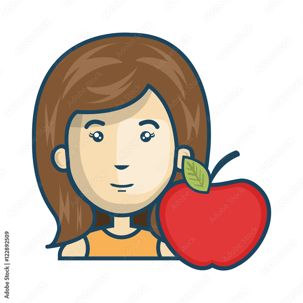 avatar woman cartoon with red apple icon. colorful design. vector ...