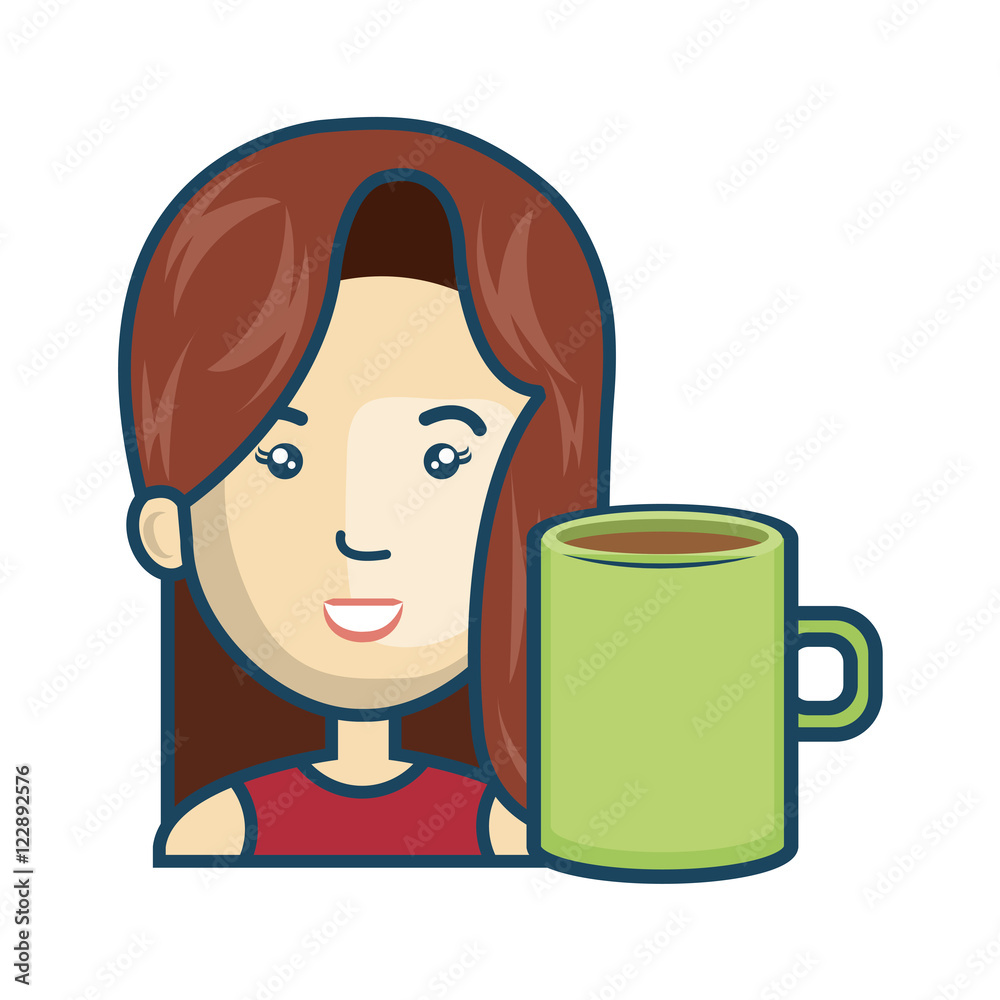 avatar woman cartoon with coffee mug icon. colorful design. vector ...
