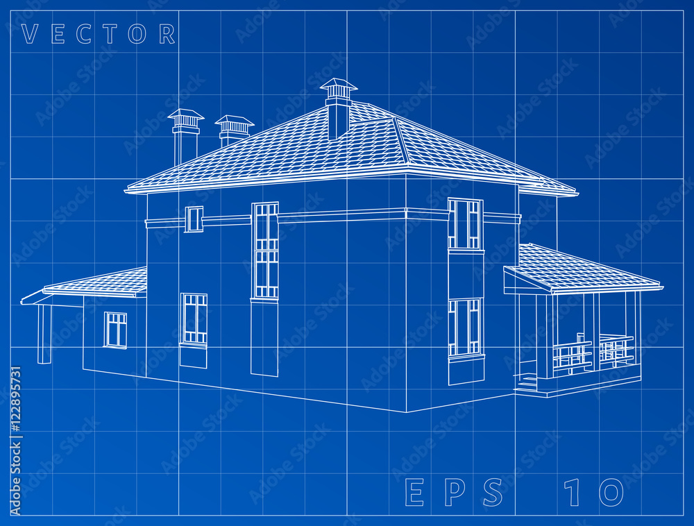 Architectural background with a 3D building model. Vector clip-art ...