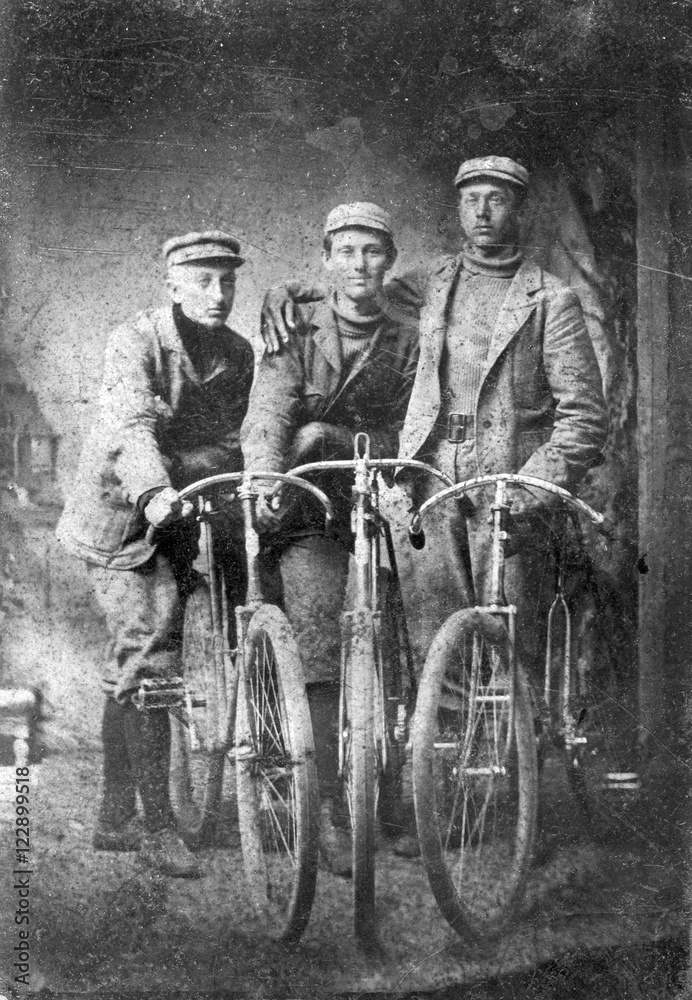 Vintage Tintype three gents with antique bicycles circa 1860s - Guys ...