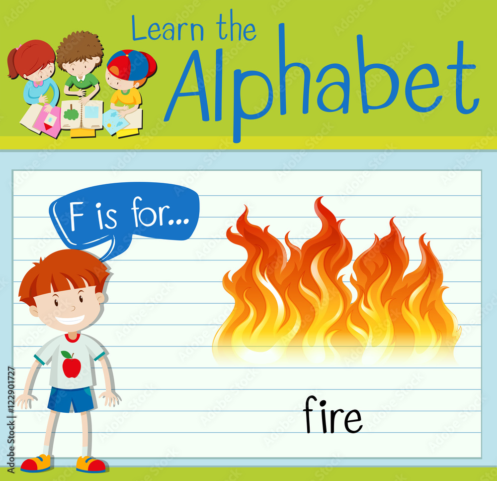 Flashcard letter F is for fire Stock Vector | Adobe Stock