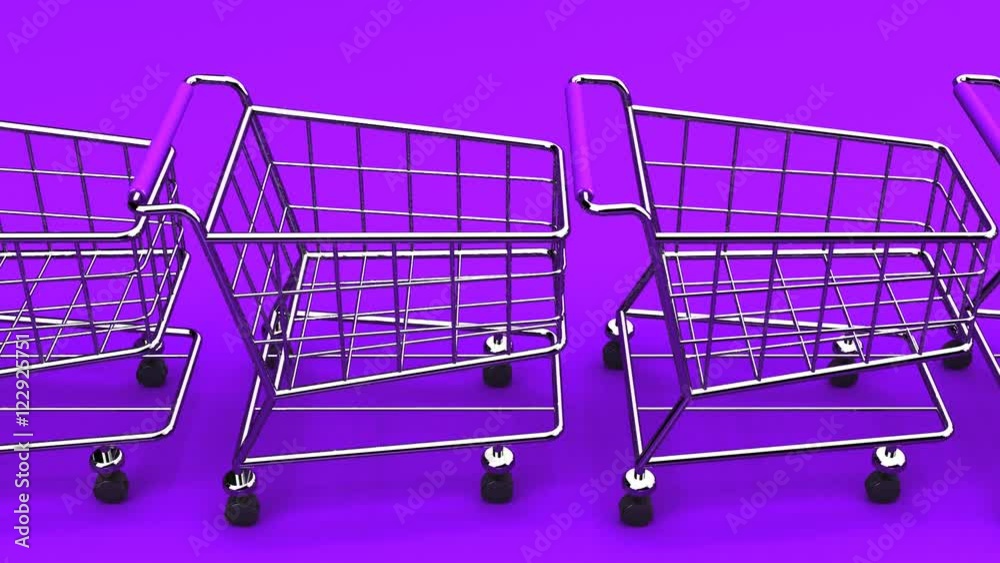 Many Shopping Carts On Purple Background. Loop able 3DCG render ...