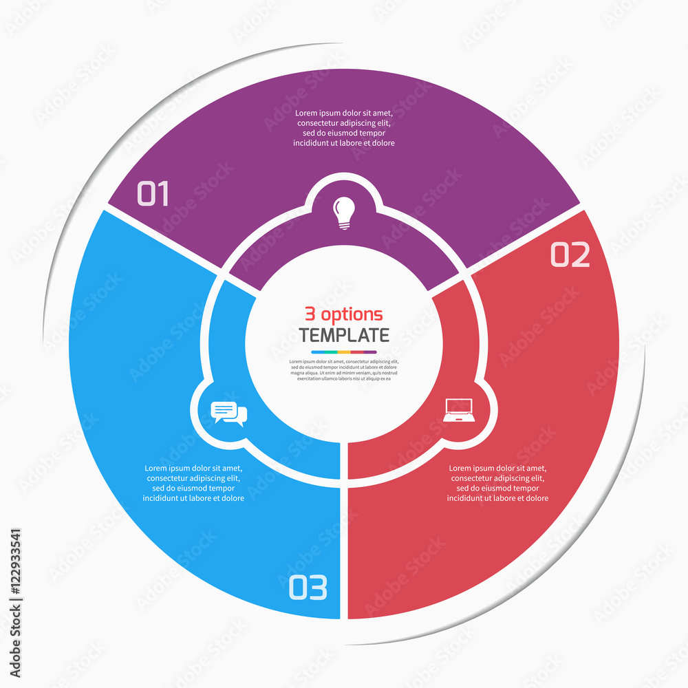 Flat style pie chart circle infographic template with 3 options, steps ...