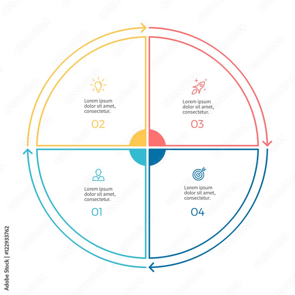 Linear infographics. Pie chart, diagram with 4 steps, options. Stock ...
