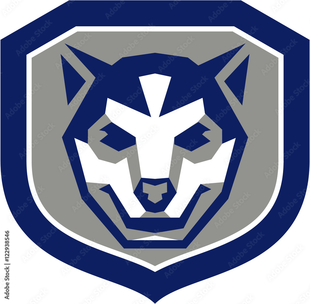 Baby Wolf Cub Head Smiling Crest Retro Stock-Vektorgrafik | Adobe Stock