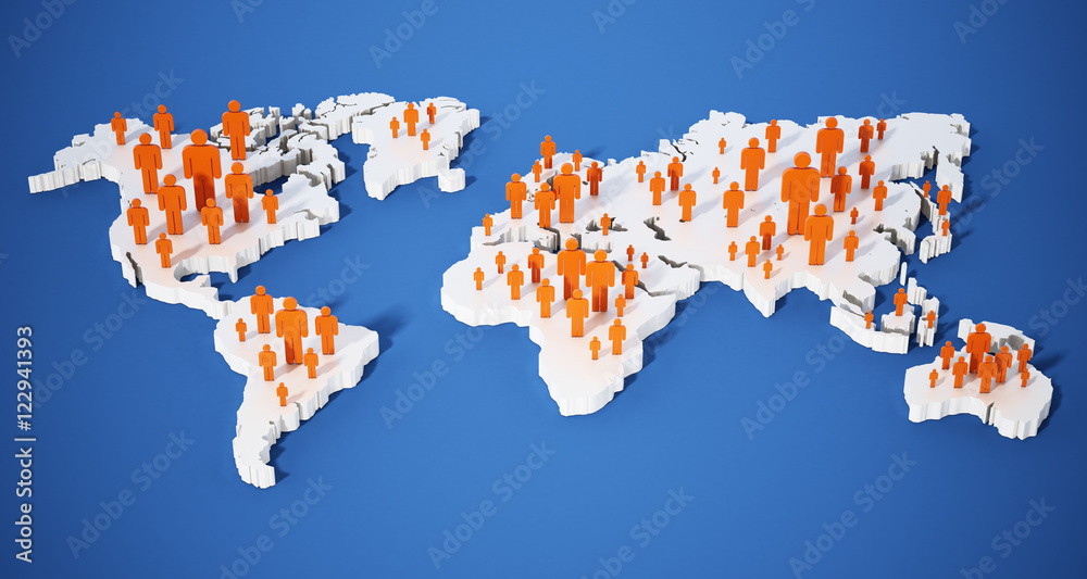 Stick figures standing on world map. 3d illustration Stock Illustration ...