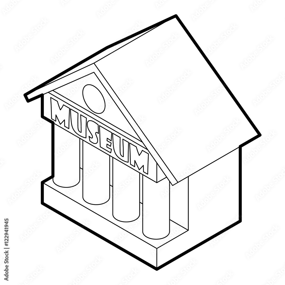 Museum building icon in outline style on a white background vector ...