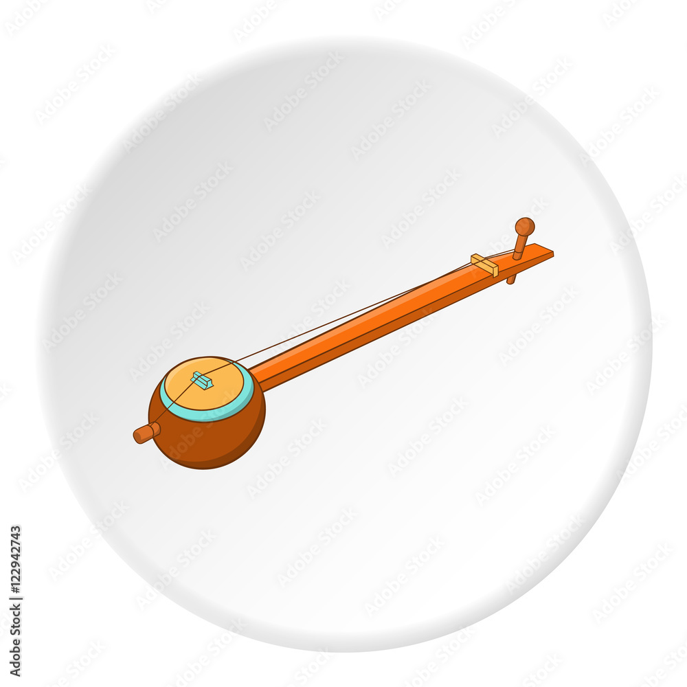 Sitar icon in cartoon style isolated on white circle background ...