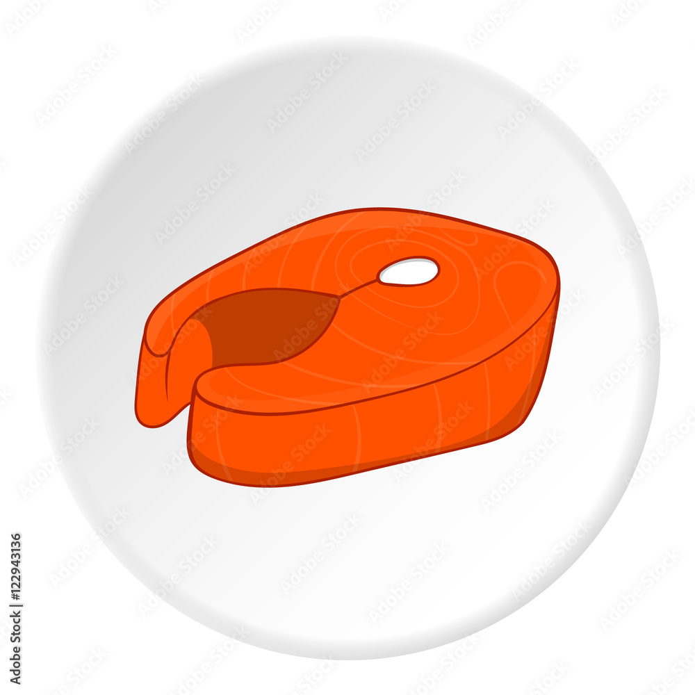 Fish fillet icon in cartoon style isolated on white circle background ...