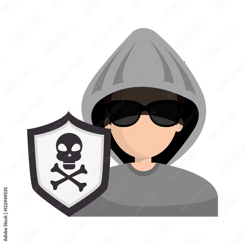 avatar man hacker and danger shield icon. vector illustration Stock ...