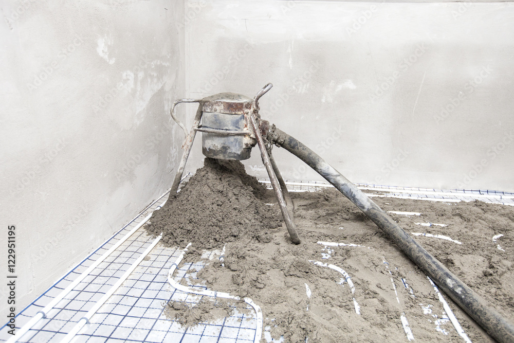 Screed flooring. POLYMER-MODIFIED SAND and CEMENT FLOOR SCREED Stock ...