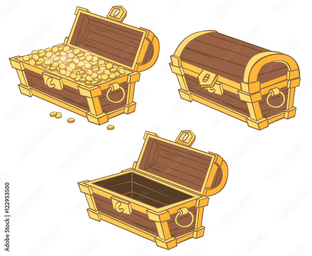 cartoon chests of gold coins Stock Illustration | Adobe Stock