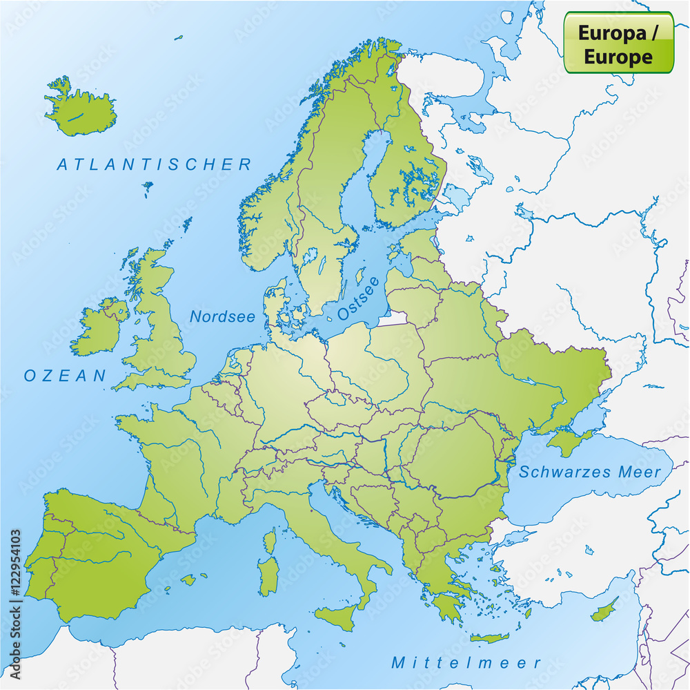 Karte von Europa mit Gewässernetz Stock Vector | Adobe Stock