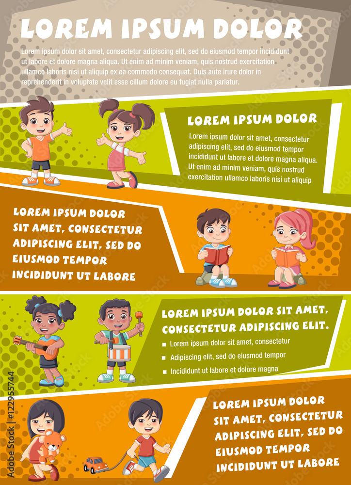 Vector brochure backgrounds with cartoon children. Infographic template ...