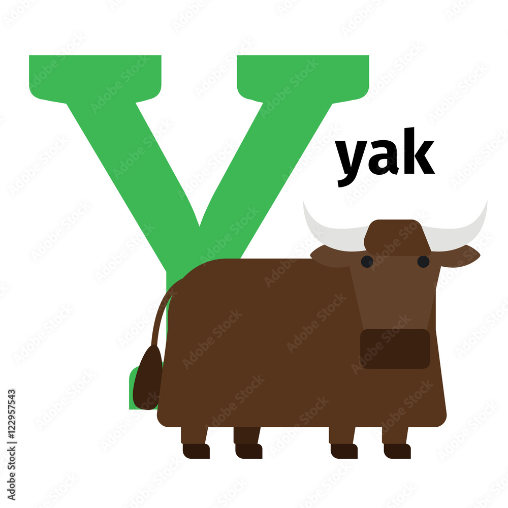 English animals zoo alphabet with letter Y. Yak vector illustration ...
