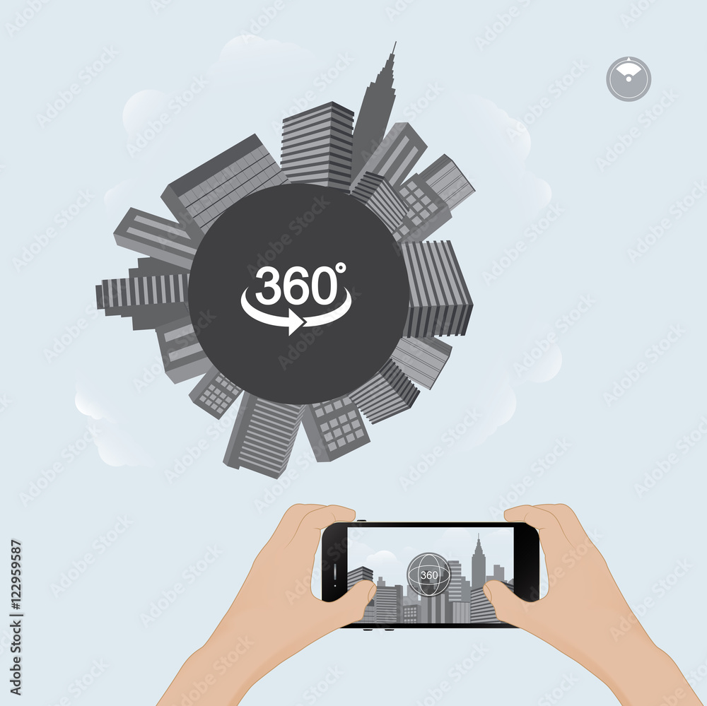 360 degree view in mobile.urban scene on mobile trend technology vector ...
