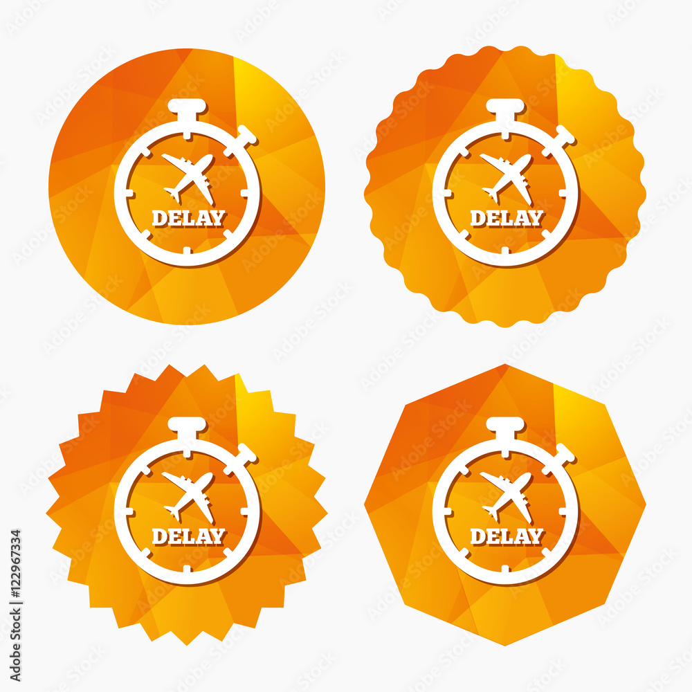 Delayed flight sign icon. Airport delay symbol. Stock Vector | Adobe Stock