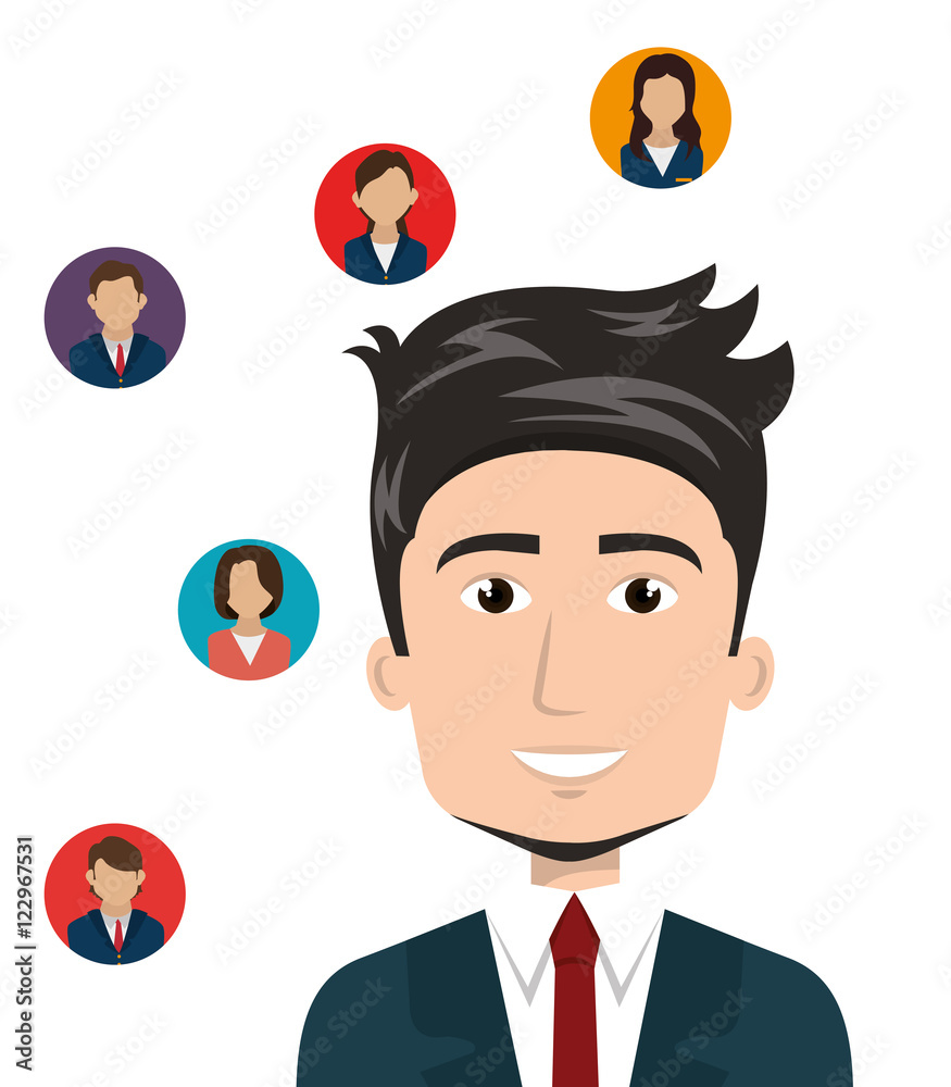 avatar man smiling wearing suit and tie with human resources icon set ...