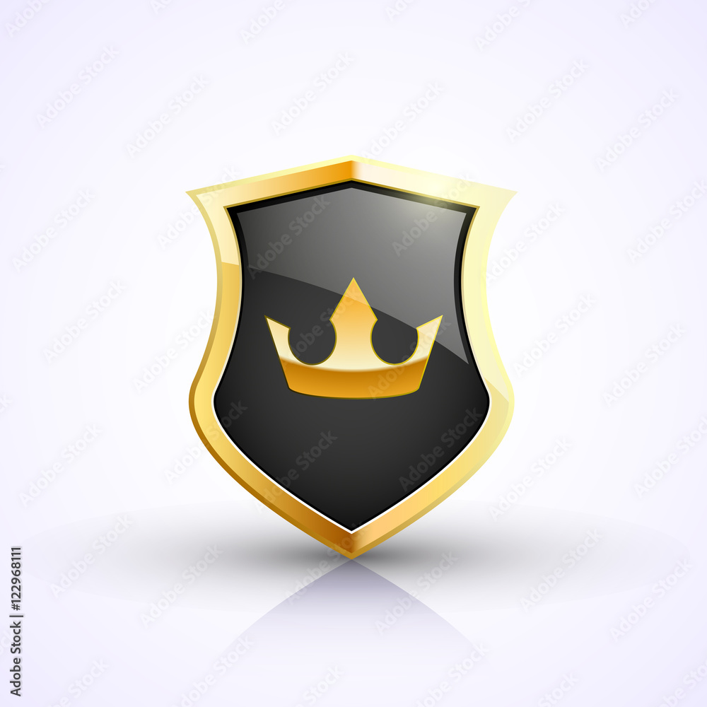 Gold and black shield with crown logo, vector illustration Stock Vector ...