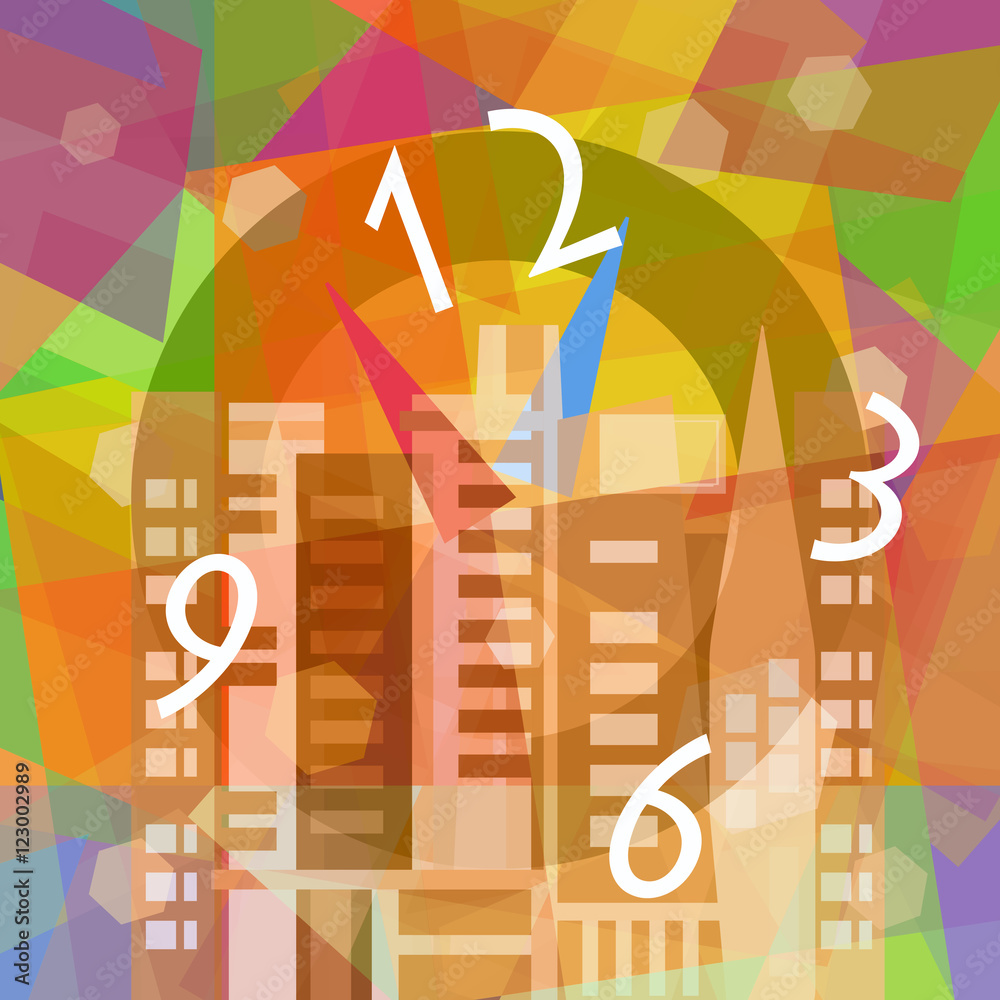 Time travel, fantastic clock in the city, abstract art illustration ...