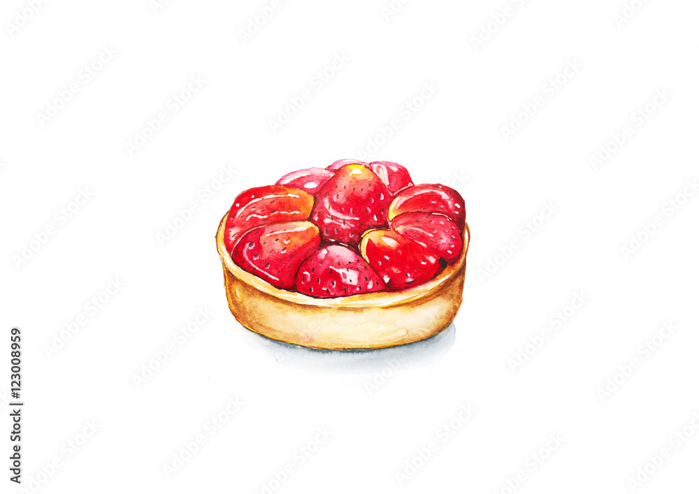 Strawberry Tart, watercolor painting isolated on white background Stock ...