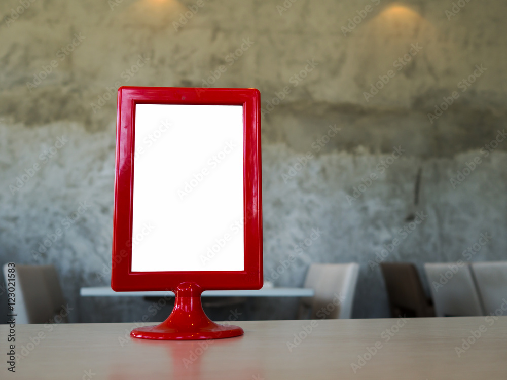 Blank red menu frame on table in restaurant cafe for food menu or ...