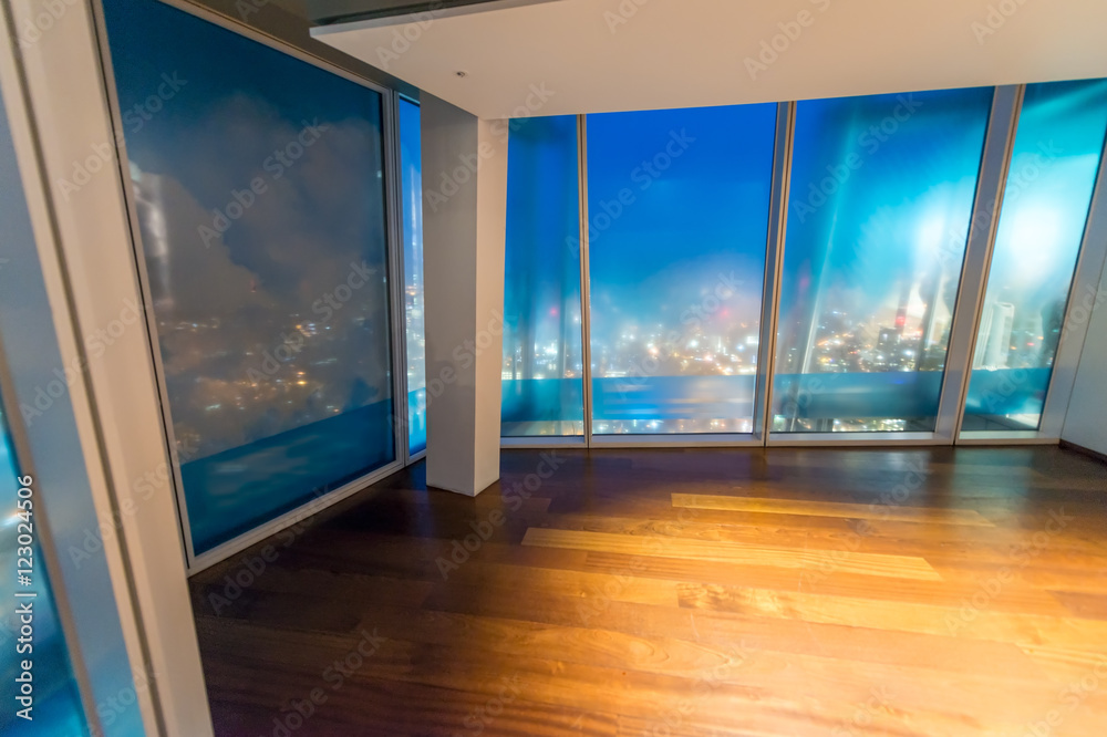 City night skyline as seen from apartment window Stock Photo | Adobe Stock