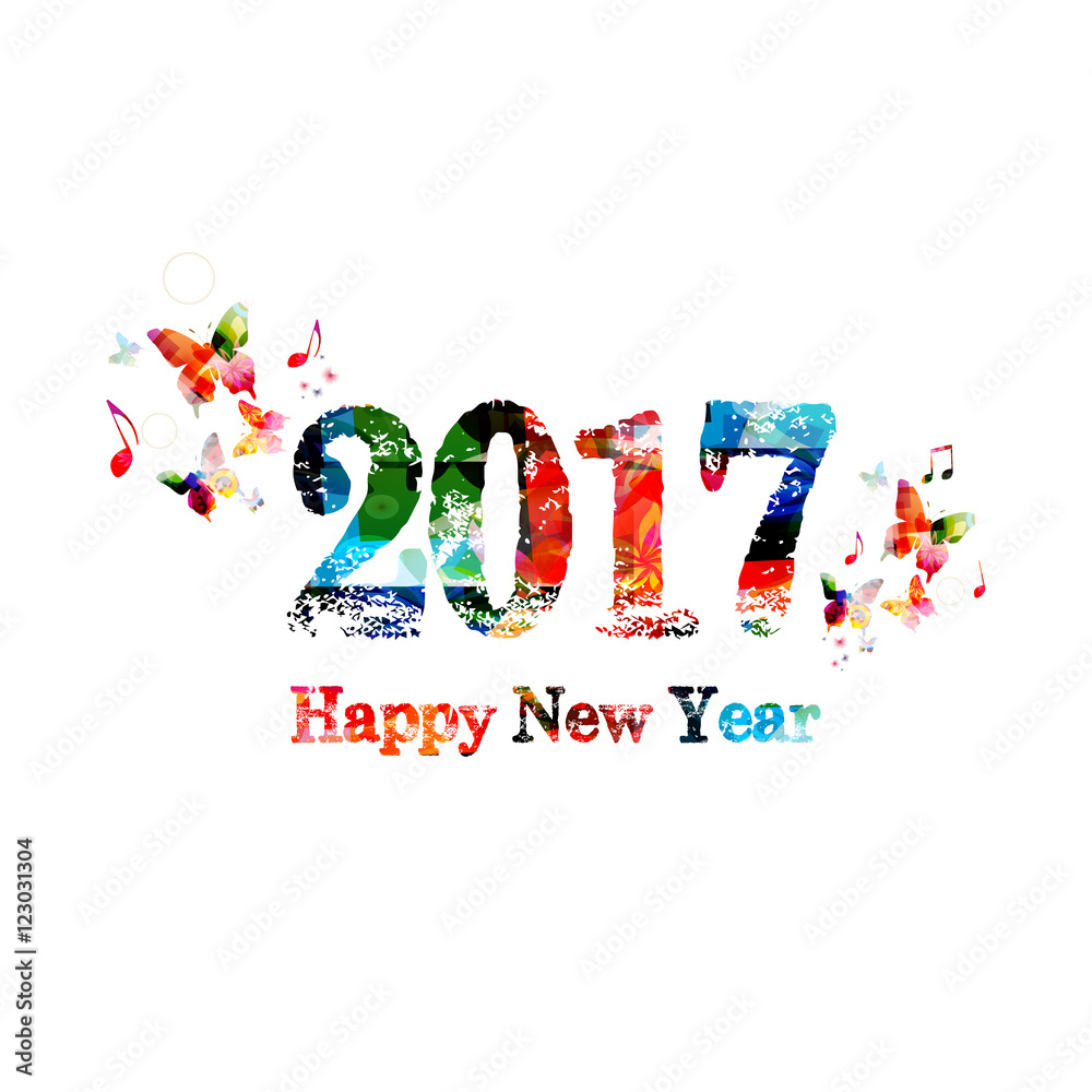 Colorful Happy New Year 2017 lettering template design background ...