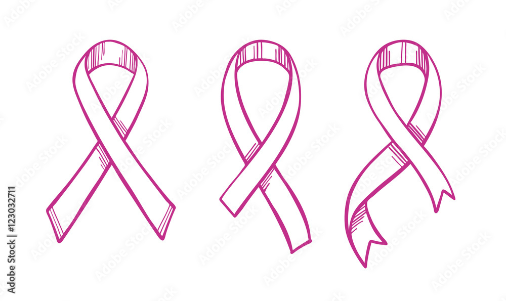 Hand drawn vector illustration - Collection of pink cancer ribbo Stock ...