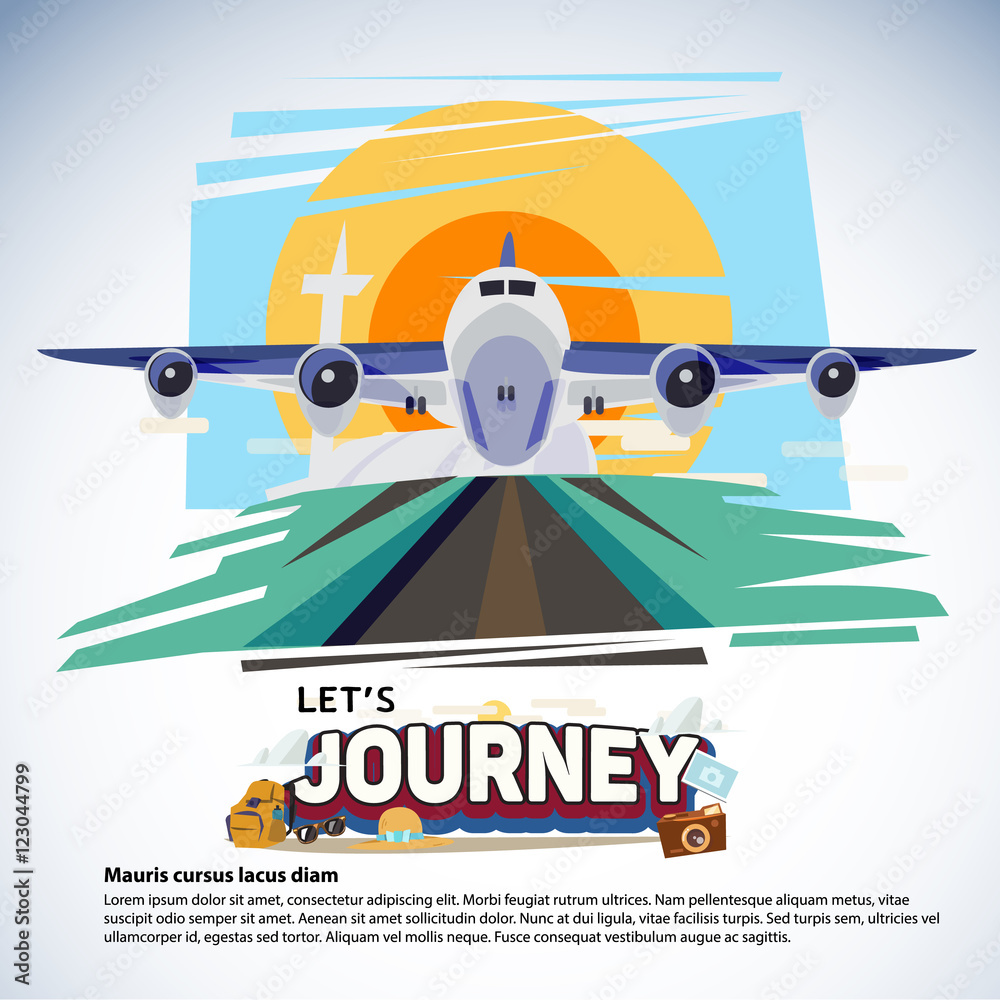 airplane is taking off runway. start travel and journey - vector Stock ...