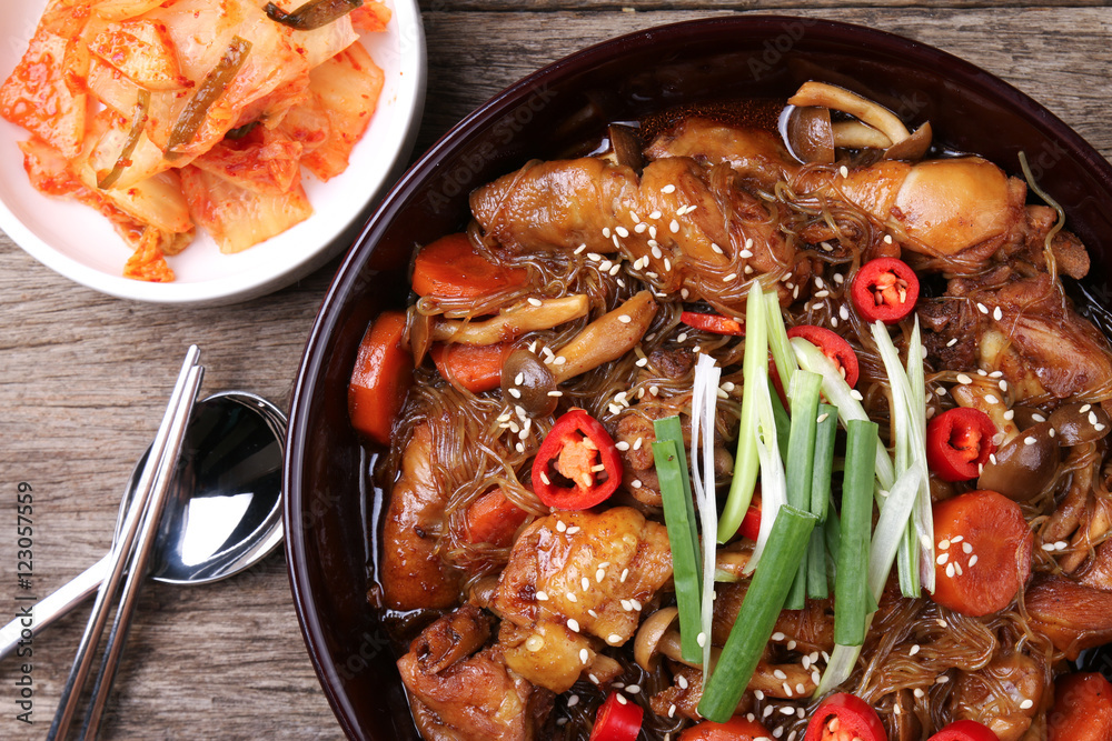 Jjimdak, a korean braised chicken dish. The city of Andong in South ...