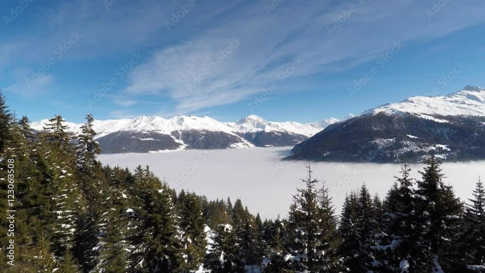 Vidéo Stock Aerial shot of ski resort of Thyon, the Grand Dixence dam ...