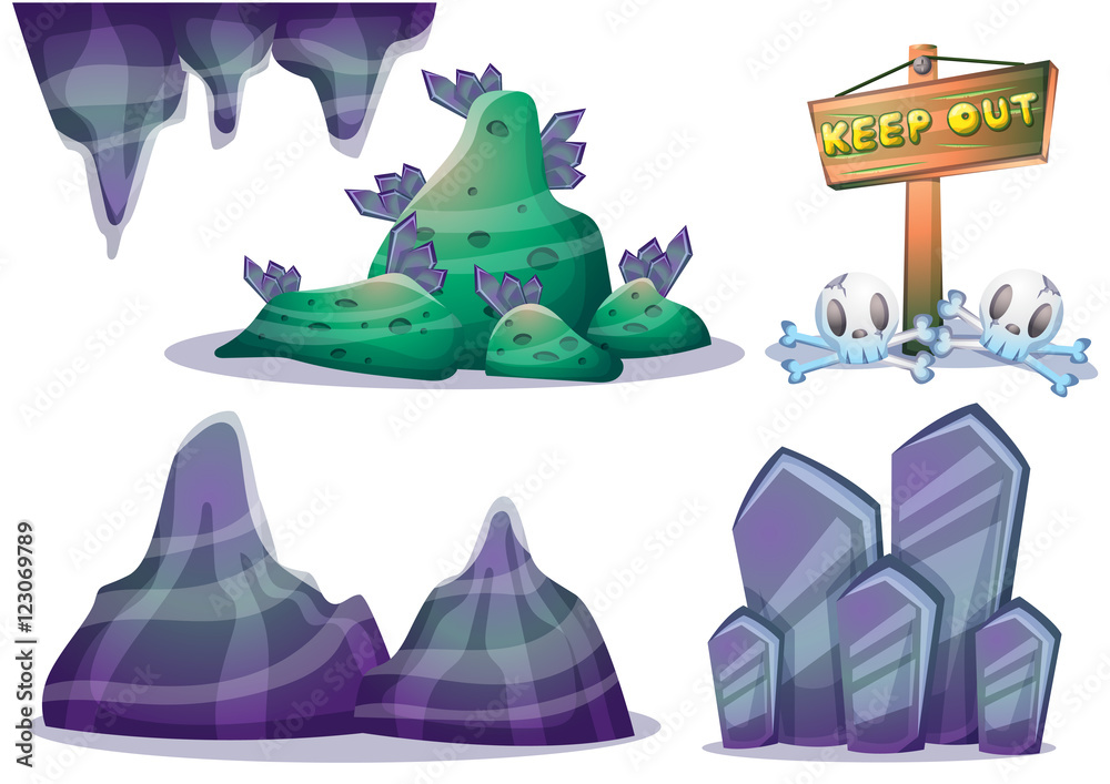 cartoon vector mine game object with separated layers for game and ...