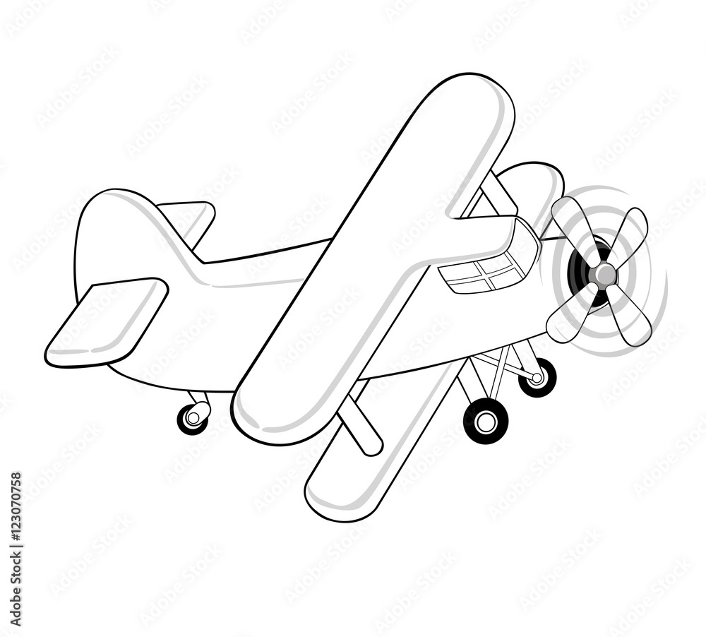 The plane flies in the sky. Cartoon vector illustration. Line drawings ...