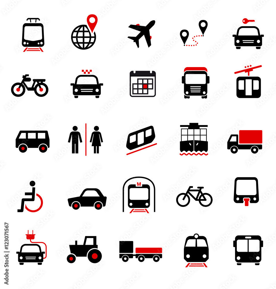 Set of transportation icons on a white background. Vector elements. Can ...